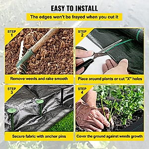 Happybuy 6x300ft Premium Weed Barrier Landscape Fabric Heavy Duty 2.4OZ, Woven Weed Control Fabric, High Permeability Good for Flower Bed, Geotextile Fabric Underlayment, Driveway Fabric Ground Cover