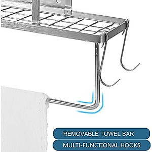 LKKL Shower Caddy Shelves - 5 in 1 Shower Shelf Bathroom Accessories - Bathroom Shelves Wall Mounted Shower Rack Organizer 2 Pack Basket Shelf, 2 Hooks, 1 Towel Holder(Brushed Nickel)