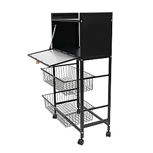 4 Tier Kitchen Organizer Shelf,with 4 Walls, Rolling Kitchen Storage Rack,Metal Shelves Unit for Kitchen, Bathroom, Garage (Black)