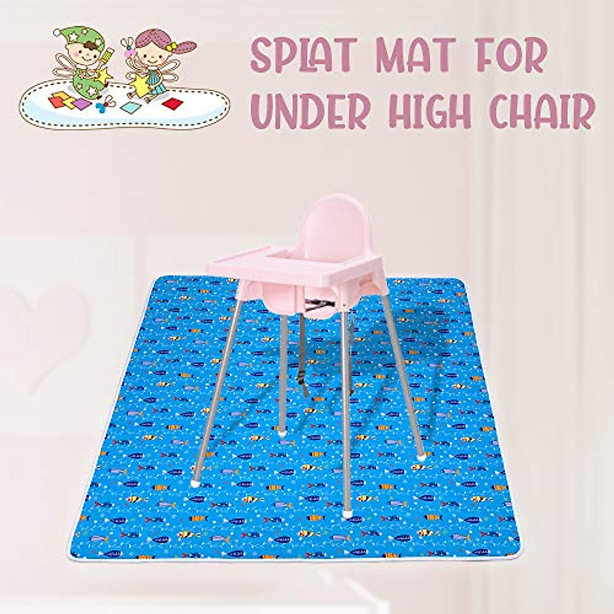 Luxja Splat Mat for Under High Chair (54 in x 54 in), Anti-Slip High Chair Mat, Fish