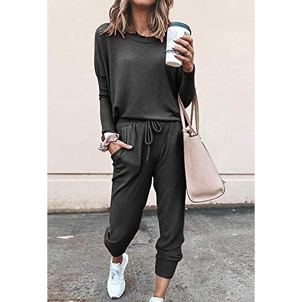 Fixmatti Women Two Piece Outfits Long Sleeve Sweatsuit High Waisted Sweatpants Set M