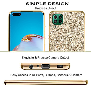 Compatible with Huawei P40 Lite Case Glitter Shockproof,Huawei P40 Lite Phone Case Bling Sparkly Soft TPU and PC Silicone Shiny Girl Women Thin Protective Cover (Gold)