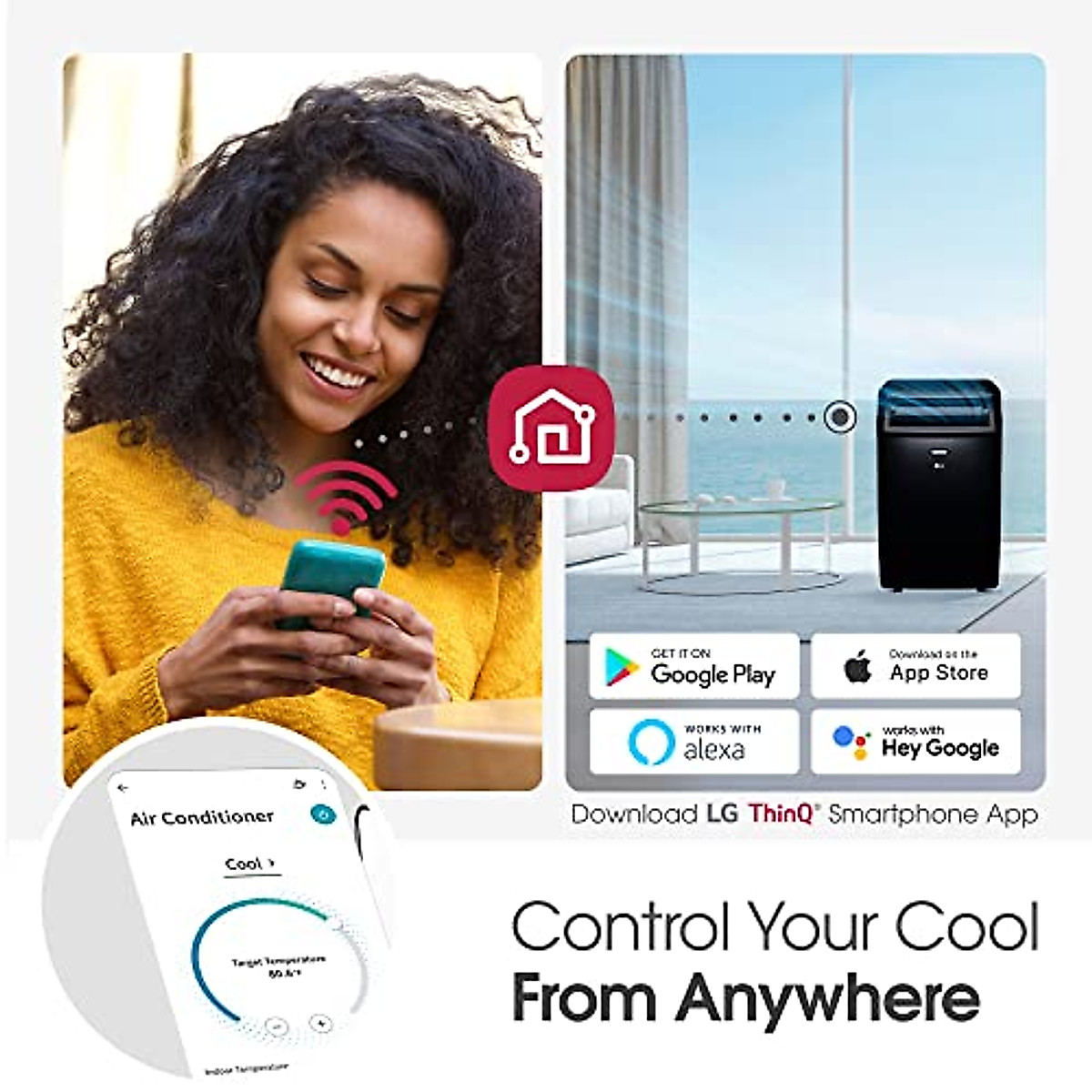 LG 10000 BTU Portable Air Conditioners [2023 New] Wheels for Easy Install LCD Display Remote Control Wifi AppCools 450 Sq.Ft 3-in-1 function Timer air conditioner AC Unit Home Room Black LP1023BSSM