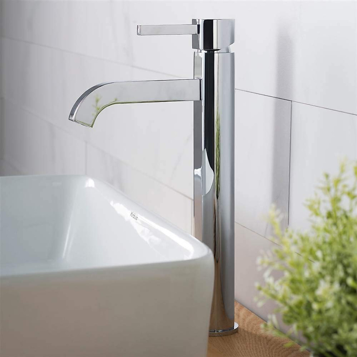 KRAUS Ramus™ Single Handle Vessel Sink Bathroom Faucet in Satin Nickel, KVS-1007SN