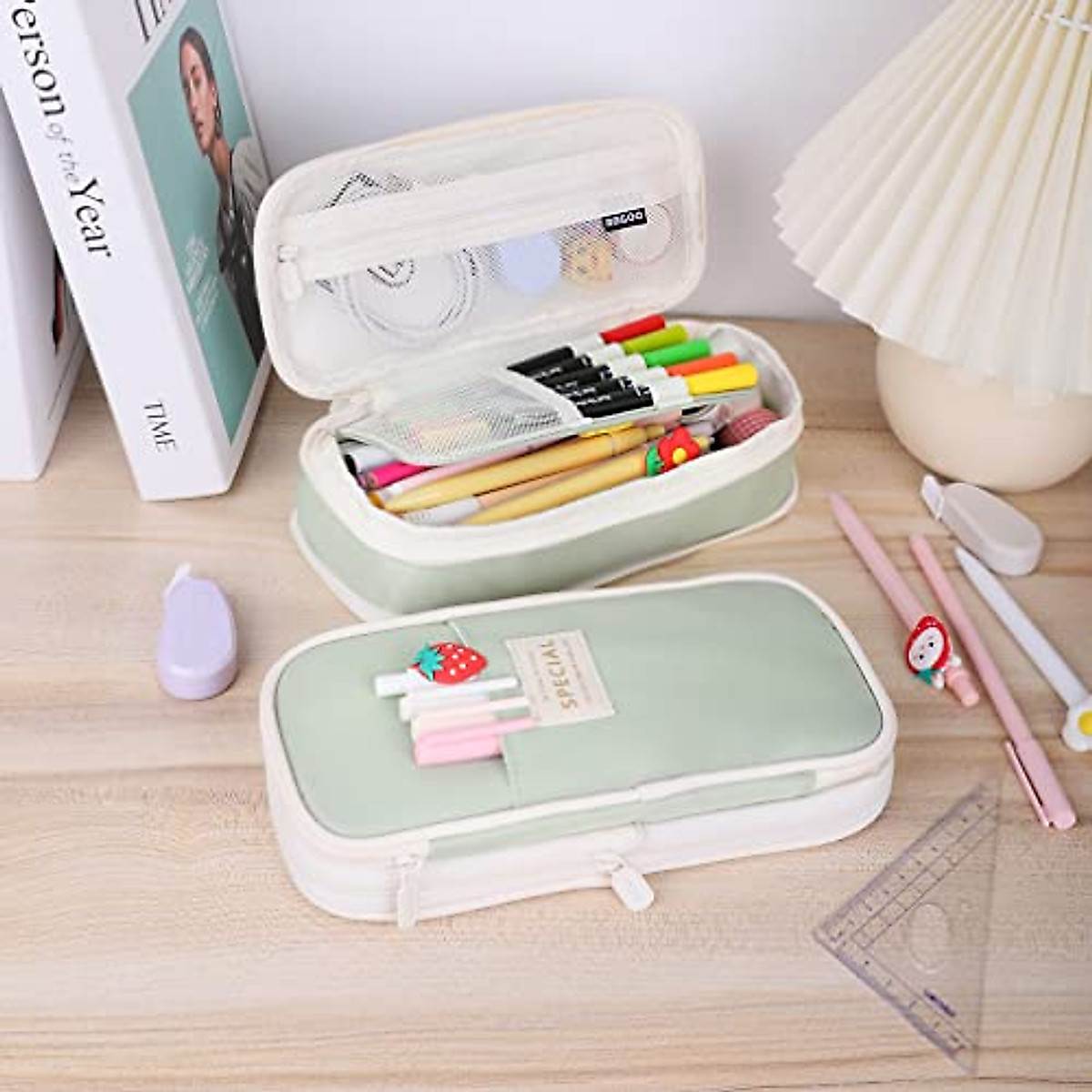 iSuperb Pencil Case Big Capacity Canvas Multifunction 20 Compartment Pen Bag Zipper Stationery Organizer Pouch Square Grid Cosmetic Bag…