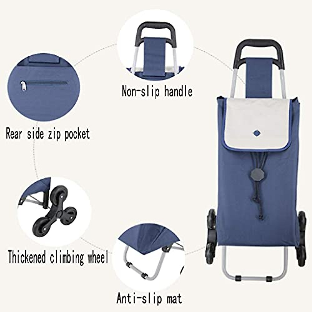 OMOONS Shopping Cart Climbing Stairs Folding Shopping Cart Small Cart Home Elderly Trolley Portable Trolley Trolley Car/Blue