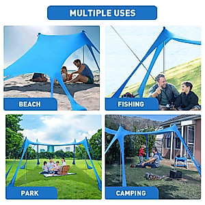 Wabolay Beach Tent Canopy Pop Up Shade 10x10ft Sun Shelter Portable Family UPF50+ with 8 Sandbags-2 Sand Shovel-4 Aluminum Poles-Ground Pegs-Carrying Bag for Outdoor Camping Fishing Backyard Picnic
