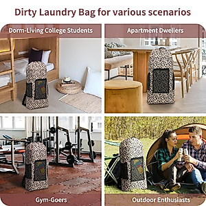 VOOWO College Laundry Bag, Large Laundry Backpack, College Dorm Room Essentials For Guys Girls, Dorm Laundry Bag Backpack With Shoulder Straps, Dirty Clothes Travel Laundry Bag (White Print)