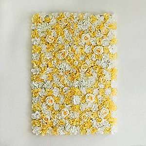 Tableclothsfactory 13 Sq ft. | 4 Panels UV Protected Lifelike Assorted Silk Flower Wall Mats Panel Photo Booth Garden - White | Champagne