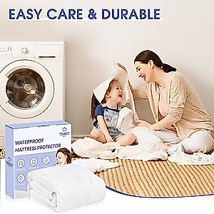 Waterproof Mattress Protector Queen Size - Cooling Bamboo Rayon Mattress Cover, Soft Breathable Noiseless 3D Air Fabric Bed Mattress Pad Covers, Machine Washable, 8-21" Deep Pocket