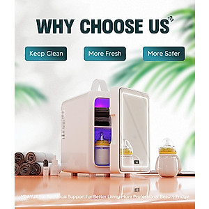 KAYBAYJAY Skincare Fridge With Dimmable LED Light Mirror, 4L Makeup Mini Fridge for Bedroom, Car, Office & Dorm, Cooler & Warmer, Portable Mini Fridge for Cosmetics, Skin Care and Food (White)