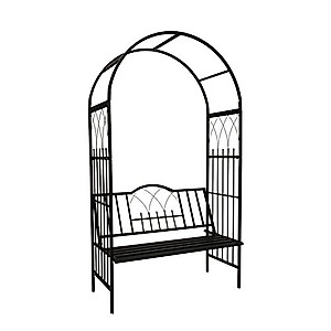 1. GO Steel Garden Arch with Seat for 2 People, 6'9" High x 3'9" Wide, Garden Arbor for Various Climbing Plant, Outdoor Garden Lawn Backyard