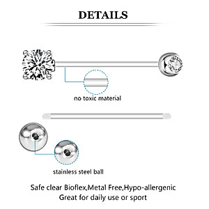 ONESING 3 Pcs 14G Pregnancy Belly Button Rings Flexible Maternity Belly Button Rings Plastic Long Pregnancy Belly Rings 38mm Cute CZ Jewelry Hypoallergenic Sport Navel Rings