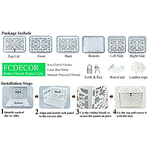 FCDECOR 12" Wedding Card Box with Lock, White Gift Wedding Card Boxes for Reception Money Holder with Card Sign for Wedding Decorations, Baby Showers, Birthdays, Bridal or Graduation Party Supplies