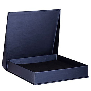 Necklace/Earrings/Ring Box, (Multipule Slits For All At Once) - Navy Blue Colored - Silk Brushed Cardboard Paper Jewelry Gift Box With Elite Modern Angled Closure, Velvet Topped Foam Interior