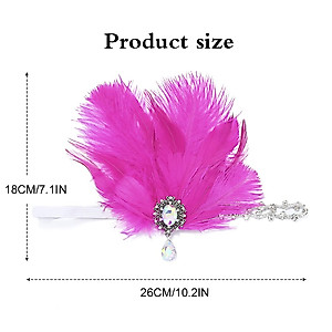 GENBREE 1920s Flapper Headpiece Rose Red Feather Headband Rhinestone Headbands Prom Party Hair Accessories for Women