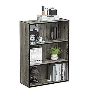 Furinno Pasir 3-Tier Open Shelf Bookcase, French Oak Grey & Simplistic A Frame Computer Desk, Black/French Oak Grey