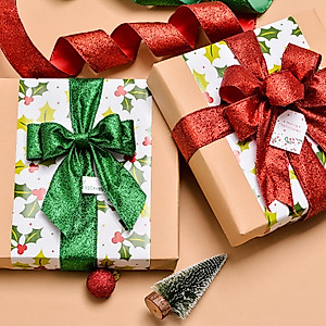 Ribest Green Glitter Wired Ribbon for Christmas Tree Wreath Decoration Home Décor Gift Wrapping Crafts Sewing, 1 1/2 Inch 10 Yard