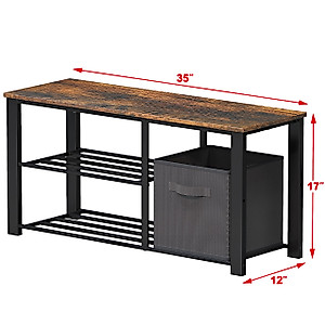 Simple Houseware 2 Tier Wood Top Shoes Bench, Rustic Brown