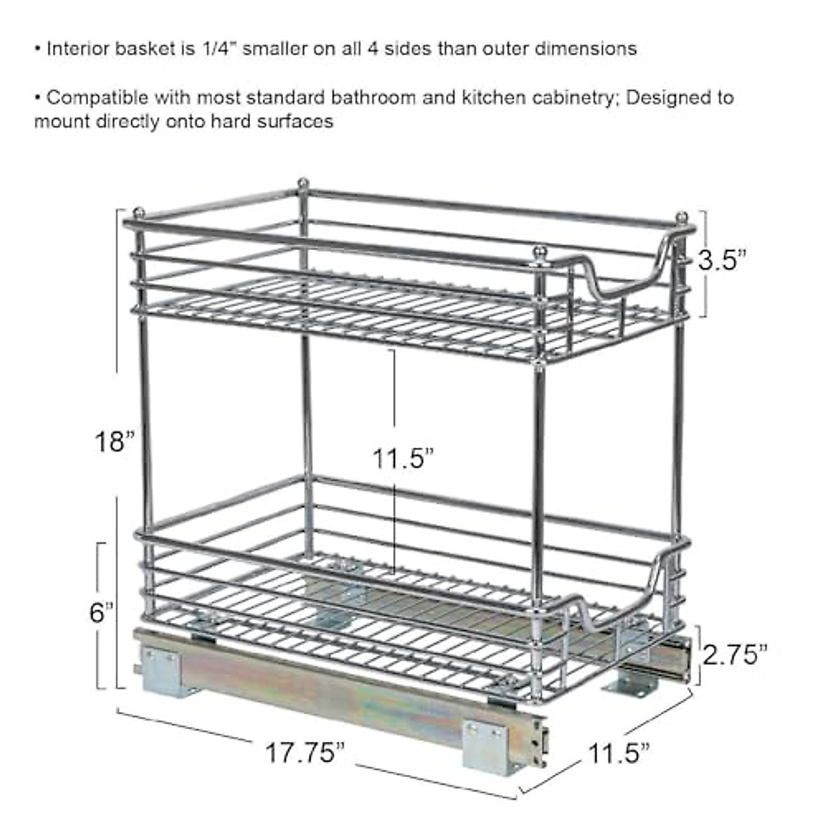 Household Essentials Glidez Chrome-Plated Steel 2-Tier Sliding Under Sink Cabinet Organizer, Chrome