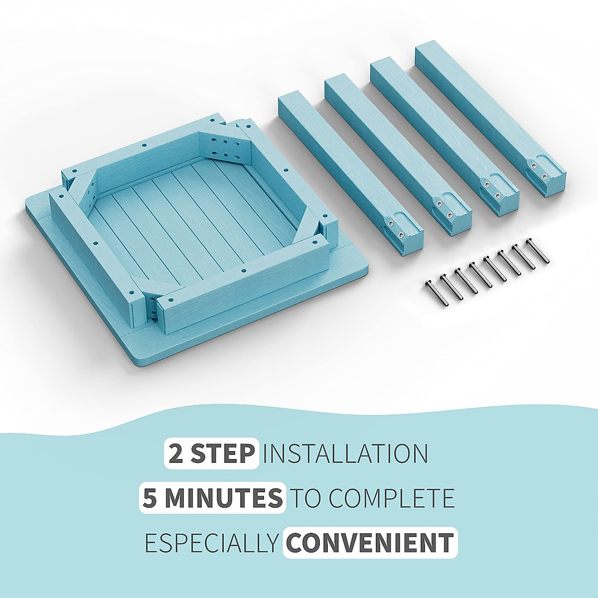 YEFU Oversize Outdoor Side Table, 18 Inch Outside Plastic Adirondack Side Table Weather Resistant, HIPS High Strength Poly Wood Rustproof Waterproof Material for Patio, Pool, Front Porch Table(Blue)