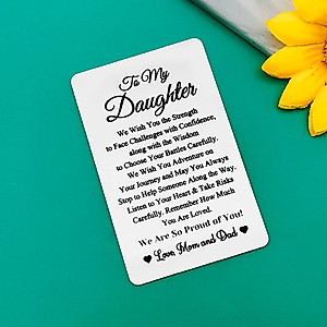 Daughter Inspirational Engraved Wallet Insert Card Gifts To My Daughter Wallet Card Inserts with Encouragement Quotes Birthday Wedding Christmas Graduation Daughter Gift from Mom Dad, Sliver, S