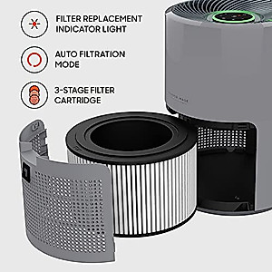 Sharper Image PURIFY 9 Whole Room Air Cleaner with True HEPA Filtration, Activated Carbon Filter, Visual Air Quality Indicator, for Home, Bedroom and Office