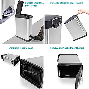 CTETC Slim Small Trash Can with Lid Soft Close and Removable Inner Wastebasket, Rectangular Narrow Stainless Steel Trash Can for Bathroom Bedroom Office, Anti-Fingerprint Brushed Finish, 2.1Gal/8L