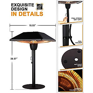 Star Patio Electric Patio Heater, Infrared Heaters, Tabletop Heater, Electric Outdoor Heaters, Outdoor Patio Heater, Classic Sandy Black, 1500W, STP1566-DT