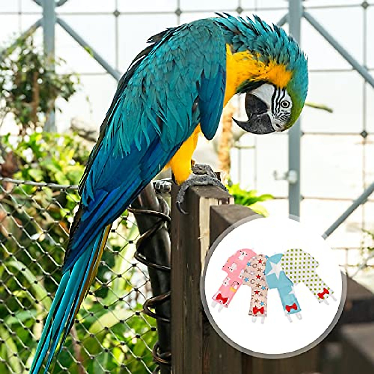 VILLCASE Budgie Diaper 4 Pack Reusable Bird Flight Suit- Breathable Bird Diaper, Bird Clothes with Bowtie Decor, Bird Pee Pads for Parakeet Parrot Canary Budgie Macaw (Size XL) Bird Flight Suit