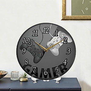 Two Realistic Game Joystick White and Black with a Text Gamer Wall Clock, Silent Non-Ticking Easy to Read Round Decorative Acrylic Wall Clock Art, for Living Room Home Office School 12 Inch