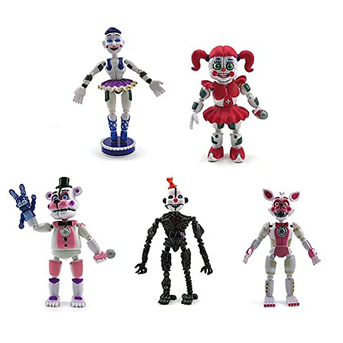 Toysvill FNAF Action Figures Sister Location (Set of 5 pcs), More Than 5 inches [Funtime Freddy Bear, Circus Baby, Ennard, Ballora, Funtime Foxy], Fun Action Simulator