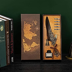 NC Calligraphy Dip Pen Set Retro European Style Ink Pen Metal Industrial Wind Carved Gift, 5 Replacement Nibs, Ink, Pen Socket, Packaging Box