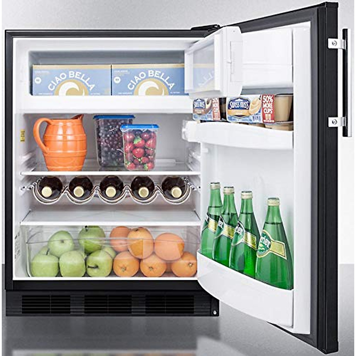Summit CT663BKBI 24 Compact Refrigerator with 5.1 cu. ft. Capacity Adjustable Glass Shelves Dual Evaporator Reversible Door Adjustable Thermostat in Black