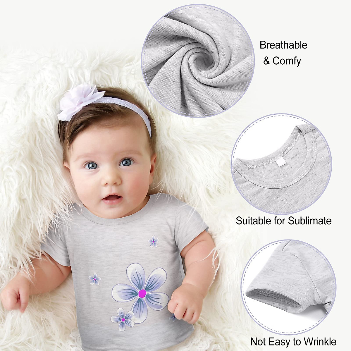 Hicarer 2 Pieces Grey Sublimation Baby T Shirts Unisex Toddler Shirts for Boy and Girl (3-6 Months)
