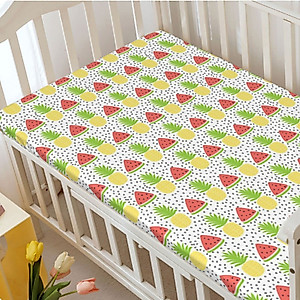 Pineapple Themed Fitted Crib Sheet,Standard Crib Mattress Fitted Sheet Soft and Breathable Bed Sheets-Baby Sheet for Boys Girls,28“ x52“,Coral Green Charcoal Grey and Yellow