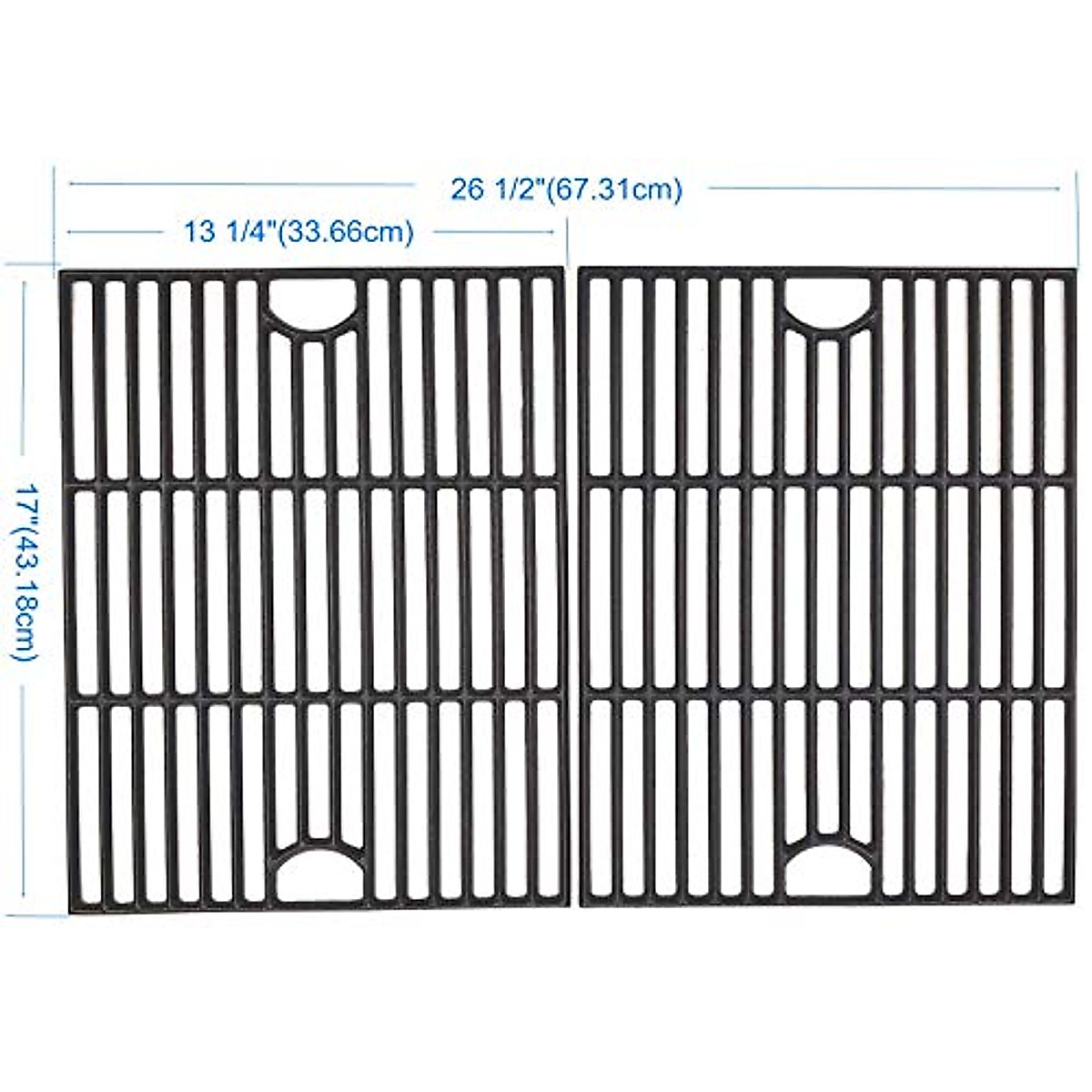 BBQSTAR BBQ Grill Grate 17-inch Matte Cast-Iron Cooking Grate Replacement with Grill Grate Lifter for Nexgrill 4 Burner 720-0830H, 720-0670A, 720-0783E, Uniflame GBC981, Kenmore 2-Pack