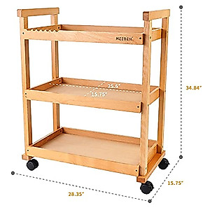 MEEDEN Art Cart Storage Organizer, 3-Tier Rolling Utility Studio Taboret with Caster Wheels, Multifunctional Storage Trolley Shelving Unit on Wheels, Solid Beechwood Art Supplies Studio Cart Classroom