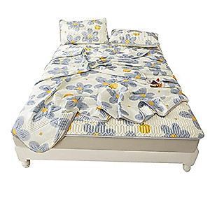 Latex Sleeping Mat Pillowcase Cooling Mattress Mat Cover Set Soft Fine Stitching Breathable IrritationFree FadeResistant for Summer (Type 1 Sleeping Mat 180x200cm / 70.9x78.7in)