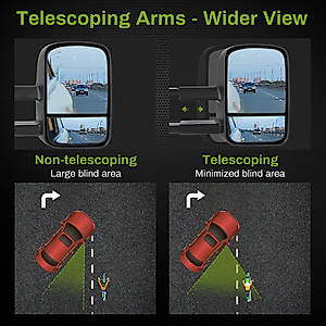 AUTOSAVER88 Towing Mirrors Compatible with 1988-1998 Chevy GMC C1500 C2500 C3500 K1500 K2500 K3500 Pickup Truck Manual Extendable Tow Mirrors, Driver and Passenger Sides Pair Set