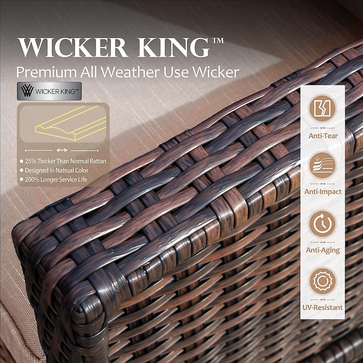 HERA'S HOUSE Patio Furniture Set with High Back Swivel Chairs, 5-Piece Outdoor Wicker Furniture Conversation Set with Ottomans for Garden Yard Porch, Beige