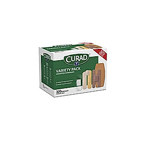 Curad Bulk Variety Pack Assorted Bandages, Flex-Fabric, Waterproof, Plastic, Knuckle, Heavy Duty Bandages (320Count)