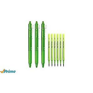 Pilot FriXion Ball Knock Retractable Erasable Gel Ink Pens, Extra Fine Point 0.7mm, Light Green Ink, 3 Pens & 6 Refills Value Set