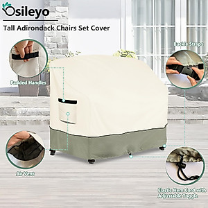 Osileyo Tall Adirondack Chairs Set Cover for Poly Balcony Chair with Connecting Tray Patio Stools,100% Waterproof Heavy Duty Tall Outdoor Adirondack Chair Table Covers, Beige