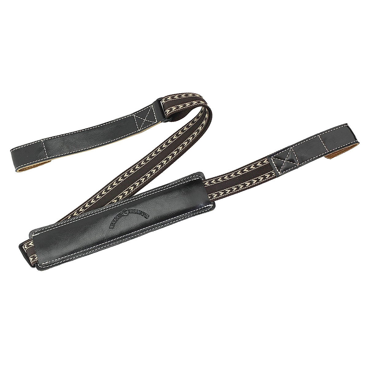 Walker & Williams U-66-BLK Black Double Hook Ukulele Strap With Premium Handmade Grain Leather Pad Hands Free For All Ukulele's