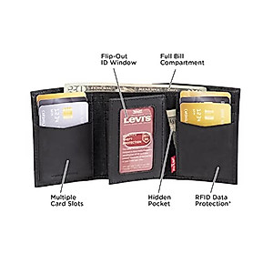 Levi's Men's Trifold Wallet-Sleek and Slim Includes Id Window and Credit Card Holder , Andrew Black, One Size
