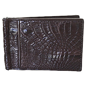 Authentic M Crocodile Skin Men's Money Clip Belly Leather Wallet Dark Brown