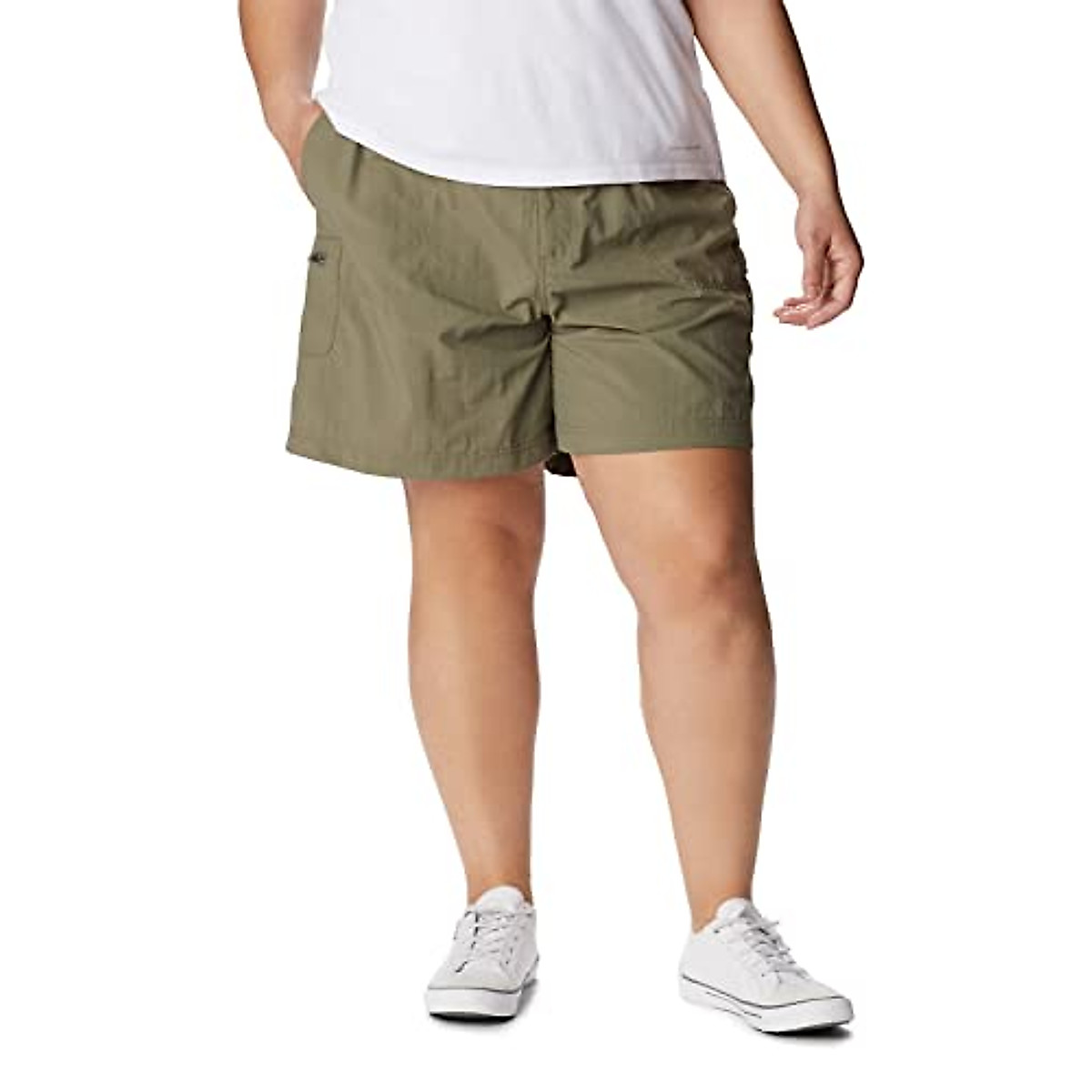 Columbia Women's Sandy River Cargo Short, Breathable, UPF 30 Sun Protection, Stone Green, Medium