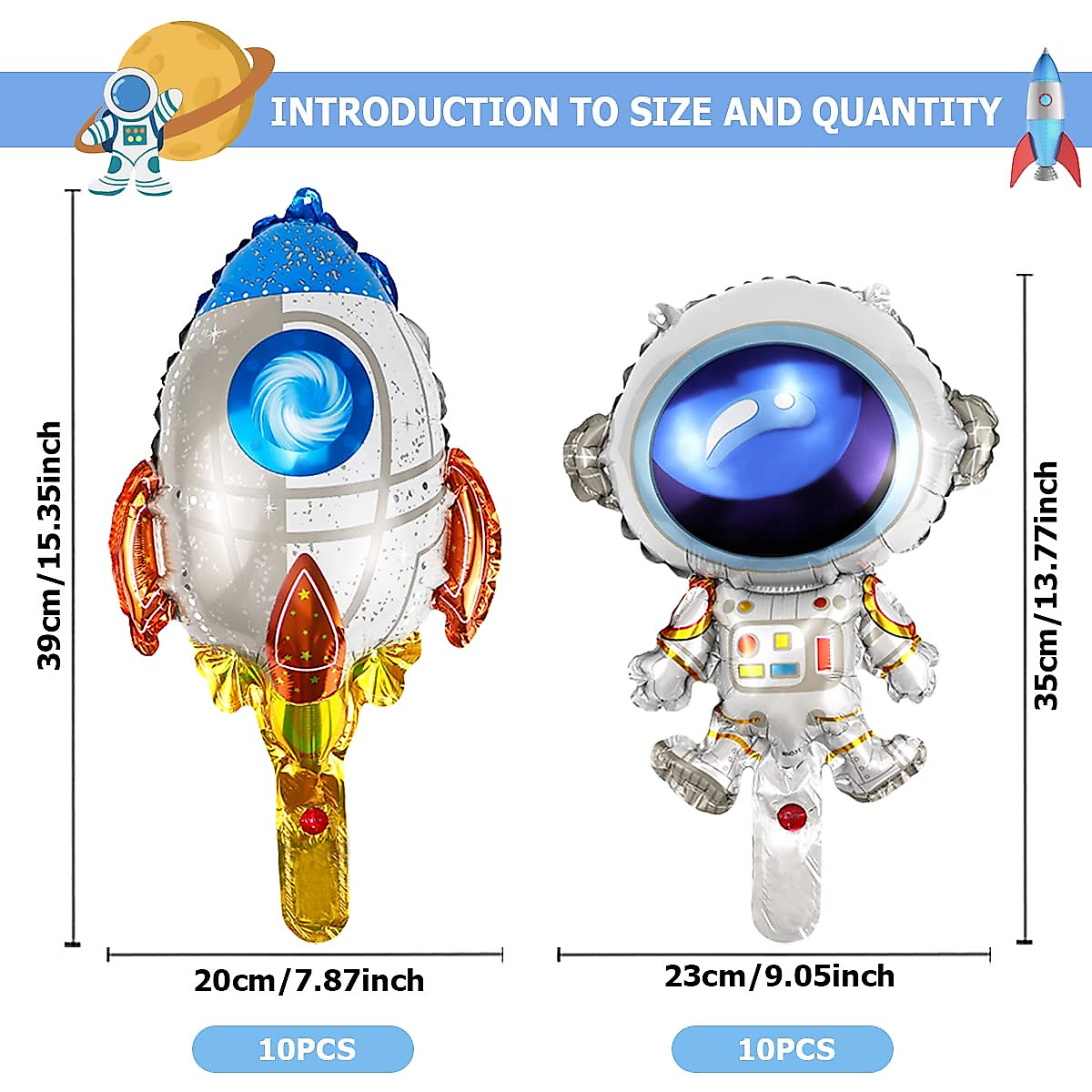 20Pcs Astronaut Aluminum Foil Balloons Outer Space Balloons Decoration for Outer Space Theme Party Kids Birthday Party Supplies Baby Shower