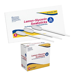 Dynarex Lemon-Glycerin Swabsticks, Pleasant Tasting Cotton Swabs That Gently Soothes and Refreshes Dry Mouth, 3 Oral Swabsticks per Packet, 1 Box of 75 Lemon-Glycerin Swabsticks